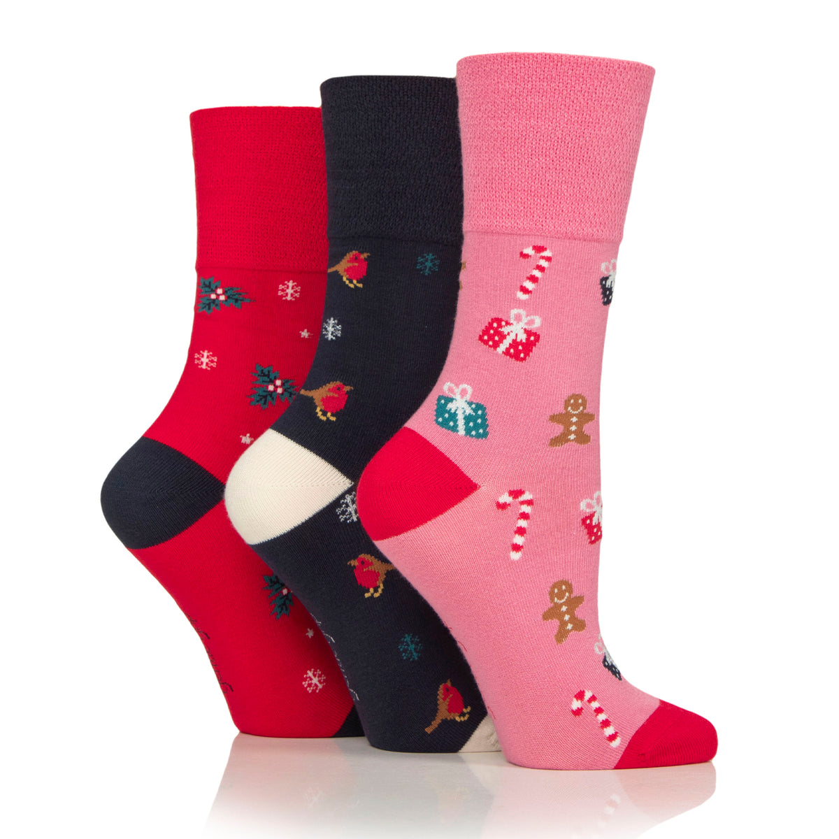 3 Pairs Ladies Fun Feet Christmas Socks - Bamboo Christmas – Gentle Grip