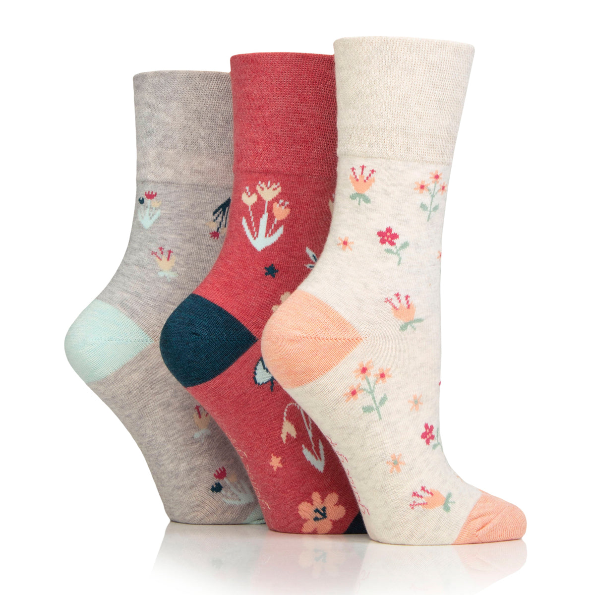 3 Pairs Ladies Cotton Socks - Floral Memoir – Gentle Grip